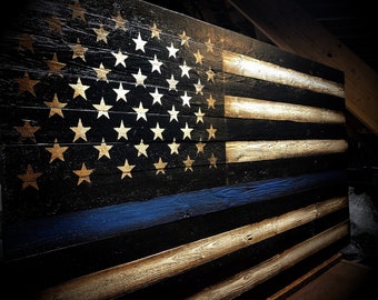 Thin Blue Line Rustic Flag - Etsy