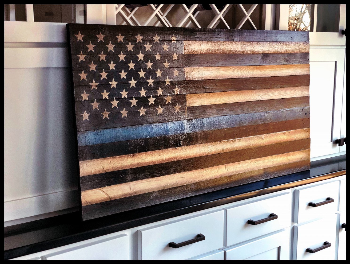 4FT American Blue Line Flag Wooden Blue Line Flag Rustic | Etsy