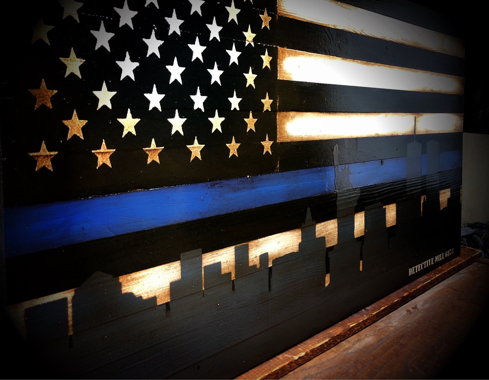 NYPD, New York Blue Line Flag, American Blue Line Flag, Wooden Blue ...