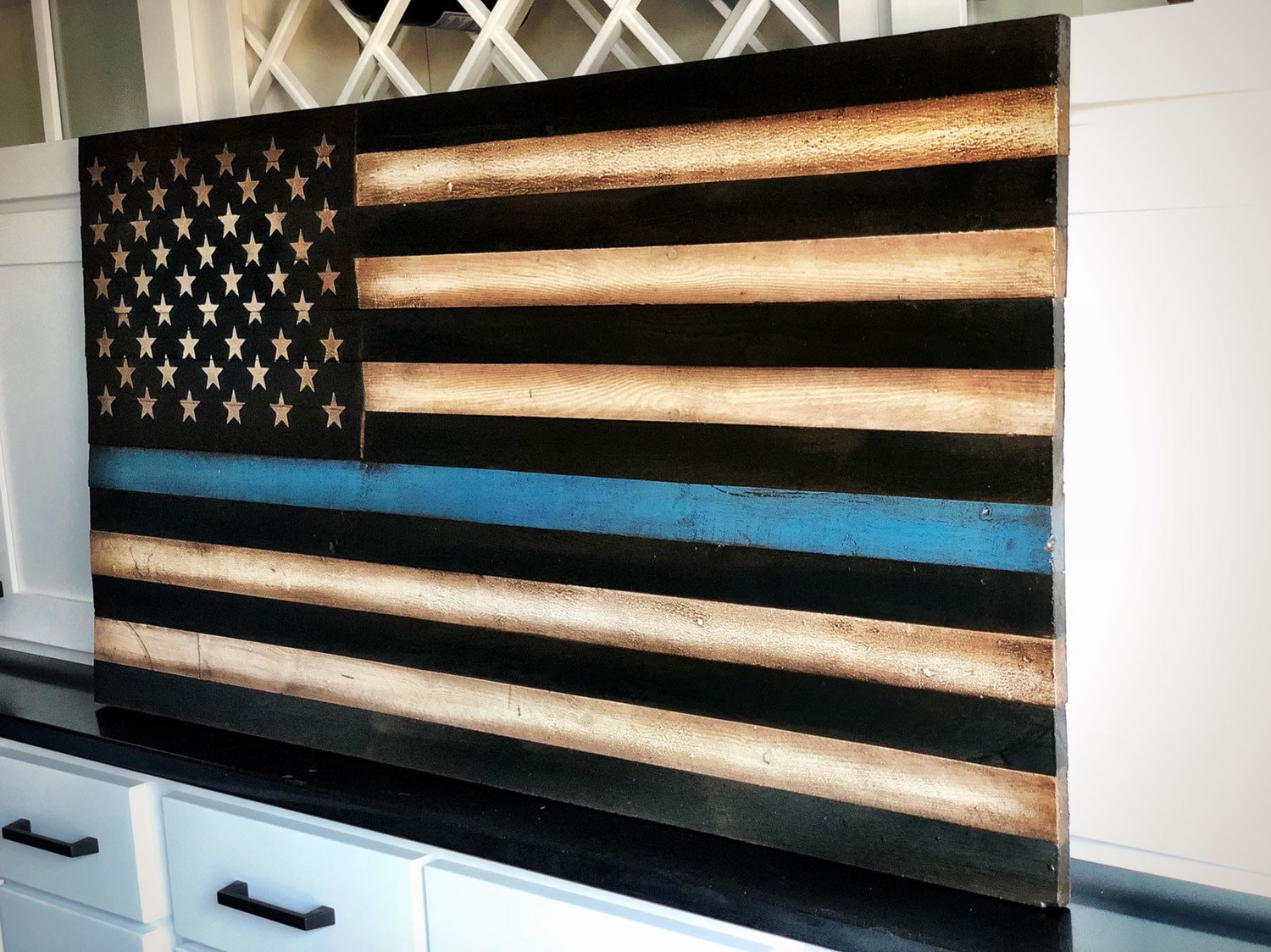 4FT American Blue Line Flag Wooden Blue Line Flag Rustic | Etsy