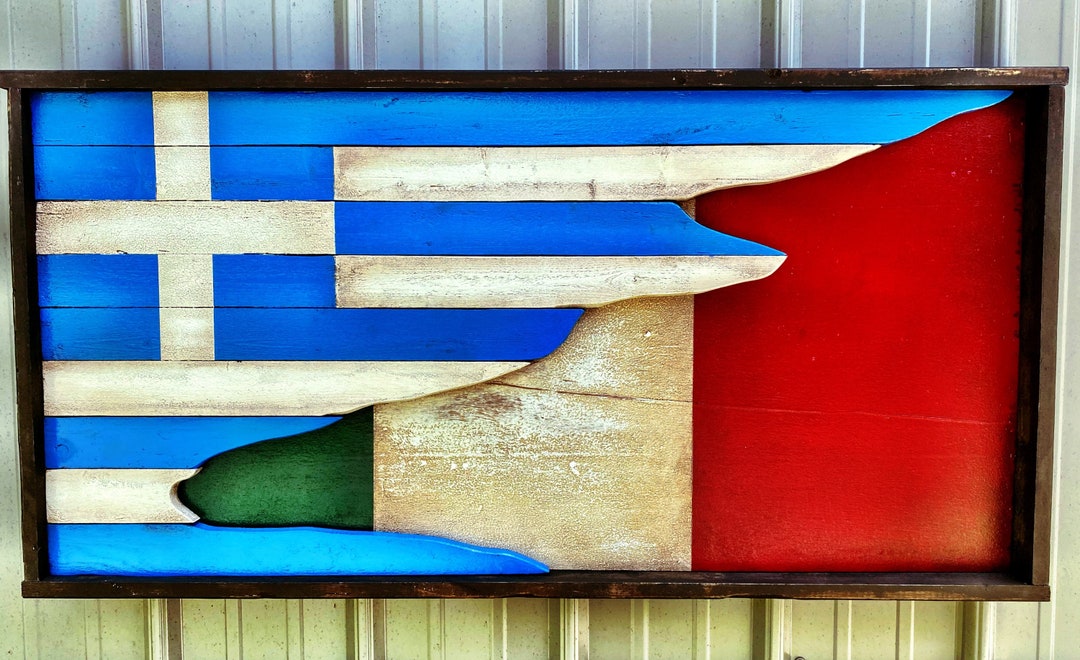 Greek Italian Flag, Rustic Greek Flag, Rustic Italian Flag, Custom Wood ...