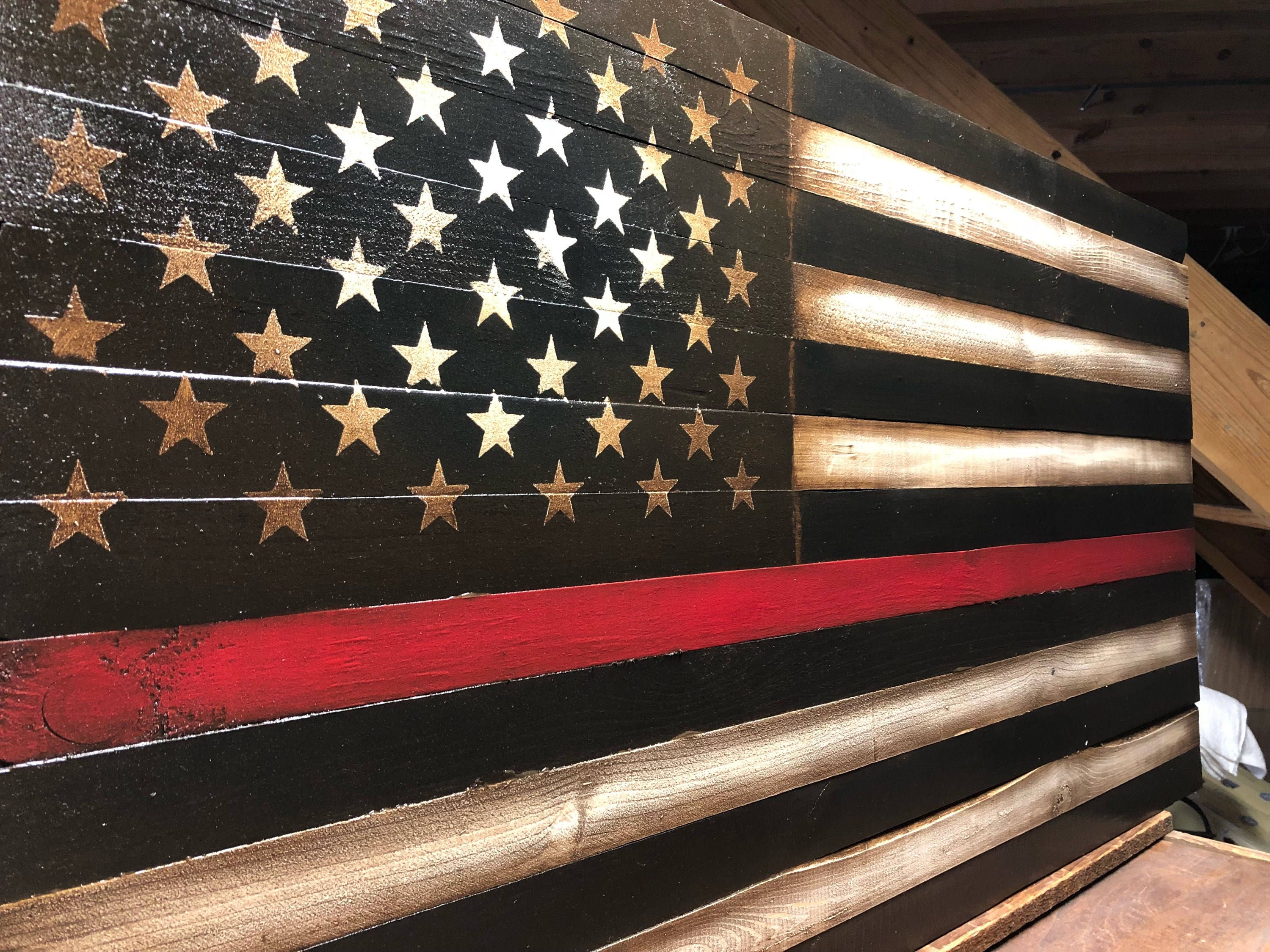 Thin Red Line Flag Wooden Red Line Flag Firefighters Flag | Etsy