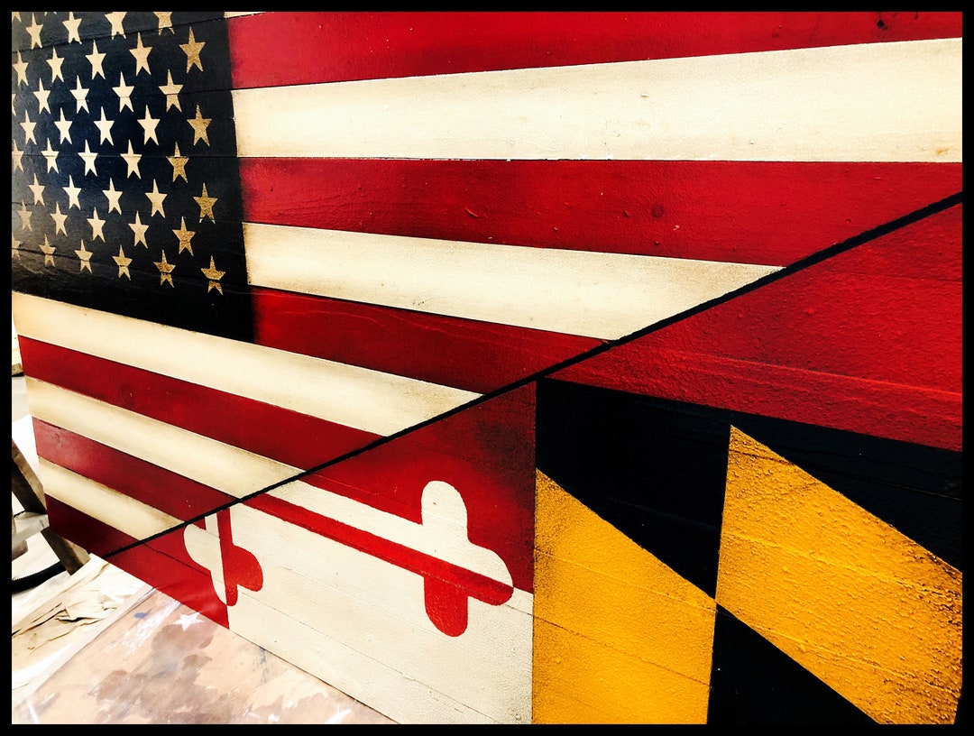 Maryland State Flag, Wooden American Flag, Rustic American Flag, State ...