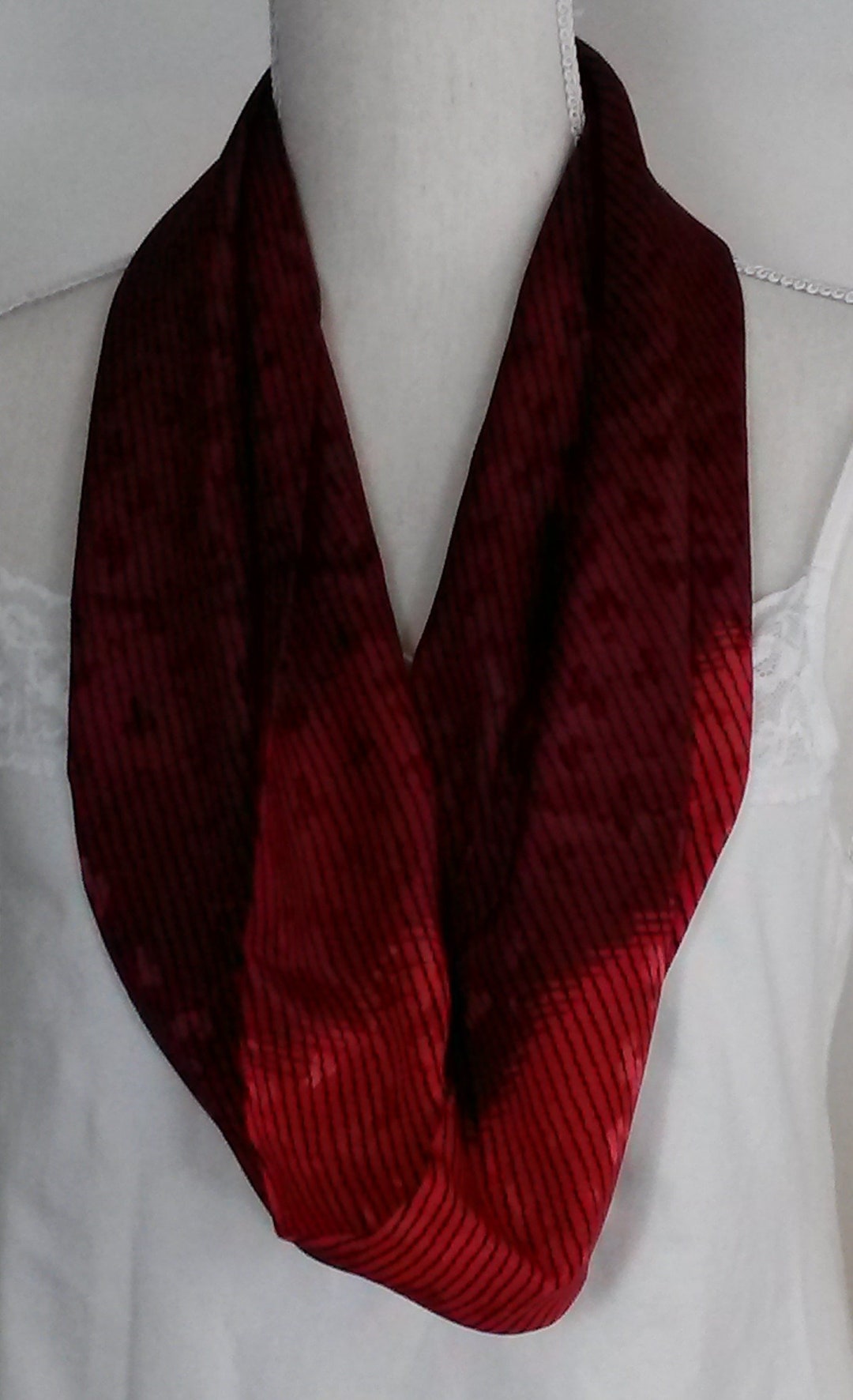 Women's Red and Burgundy Infinity Scarf, 50-56 Inches Long, 10 Inches ...