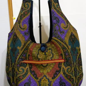 Large Boho Hobo Bag, Size 14" X 21". Subdued Paisley Ethnic Design. Two ...
