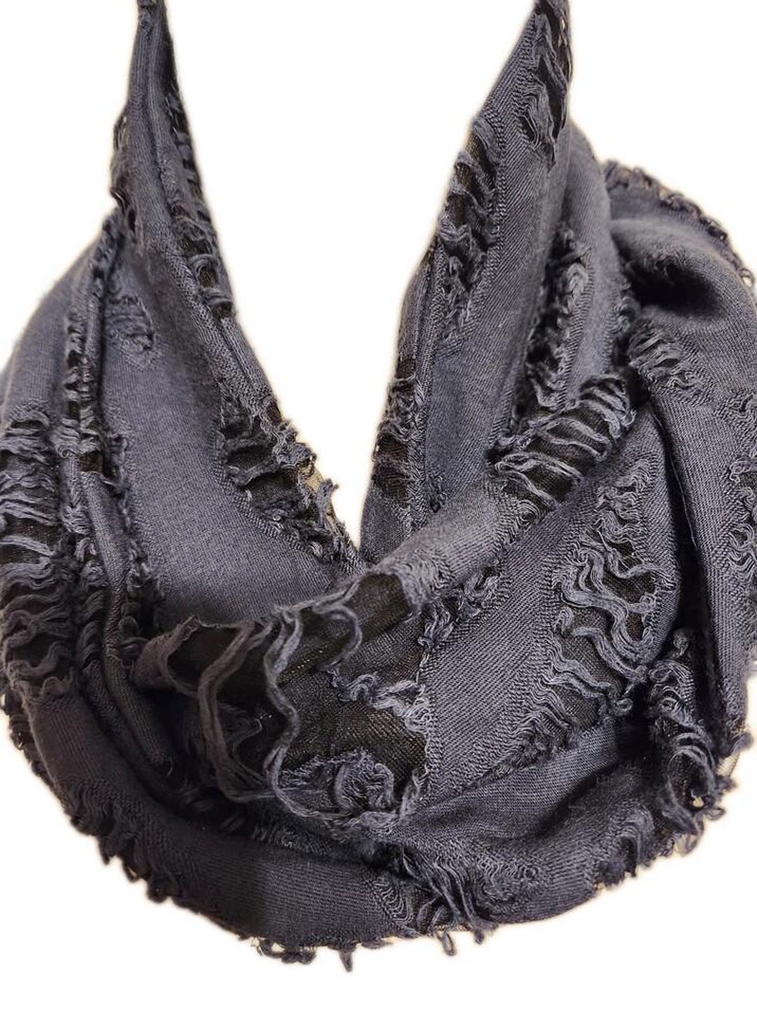 Dark Gray Tattered BOHO Style, Men or Women's Infinity Scarf, 54 Inches ...