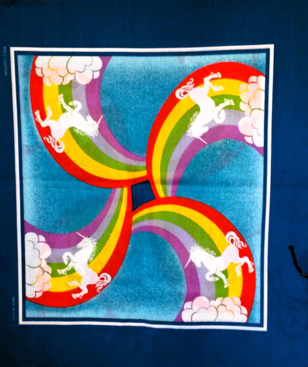 Unicorn, Rainbow and Clouds Handkerchief on Blue, Poly/cotton. 20 ...