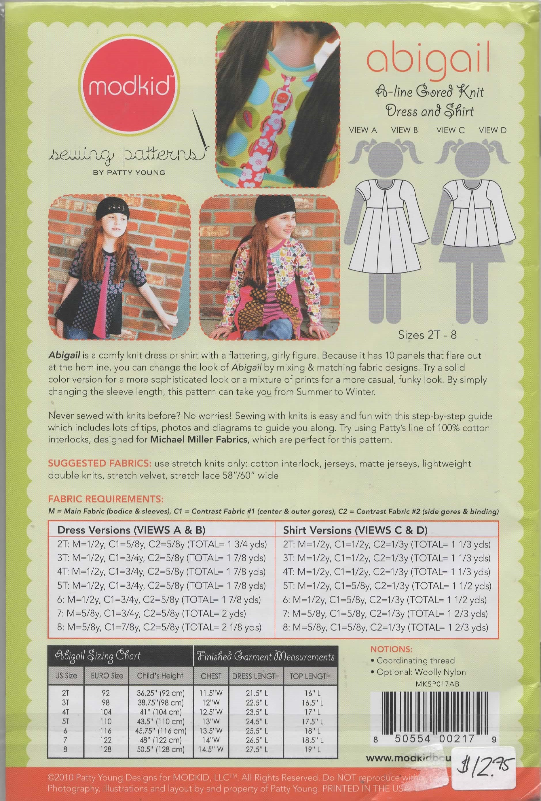 Modkid Sewing Pattern for "abigail", an A Line Gored Knit Dress and ...
