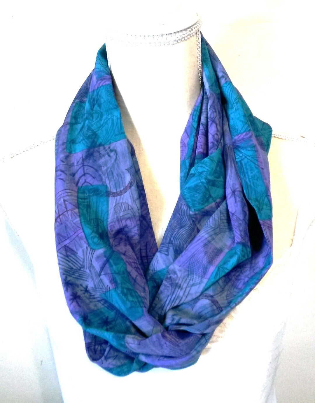 Women's Long, Purple and Turquoise Infinity Scarf, 65 Inches Long, 10 ...