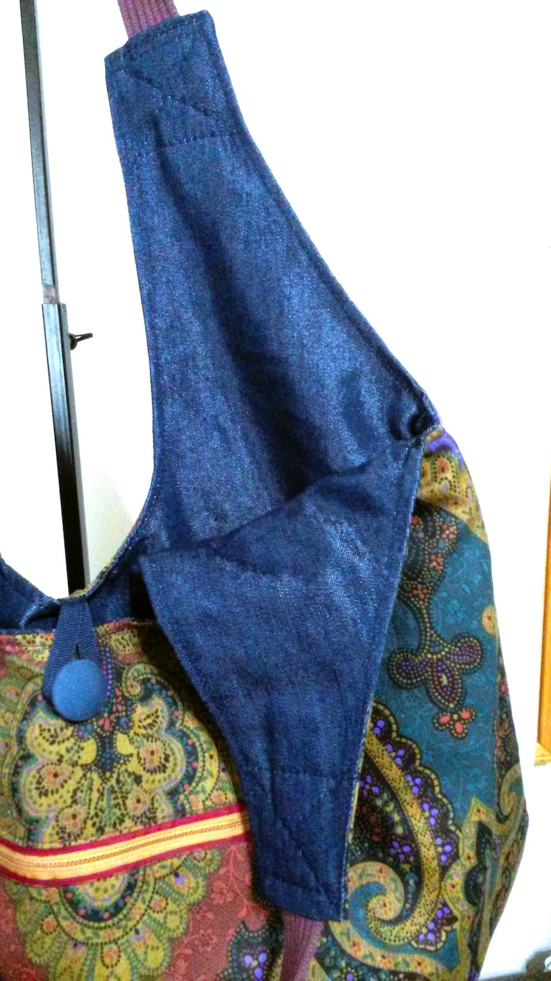 Large Boho Hobo Bag, Size 14" X 21". Subdued Paisley Ethnic Design. Two ...