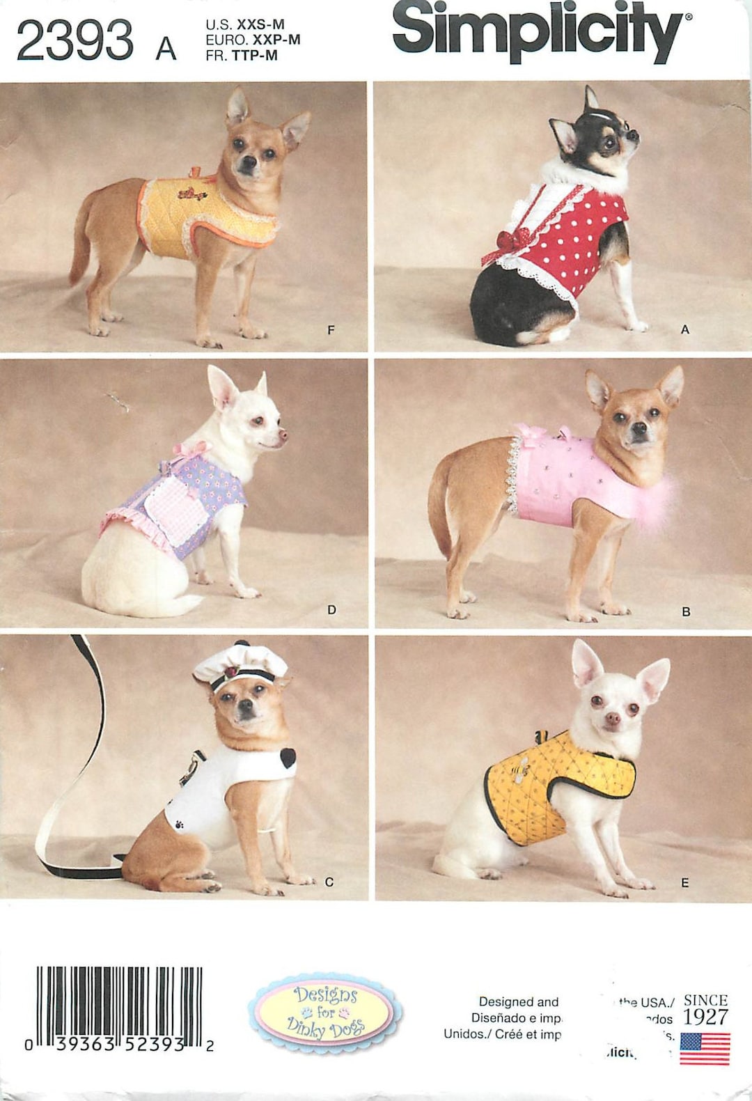 Simplicity 2393 Sewing Pattern for Dog Clothes in 4 Sizes by "designs ...