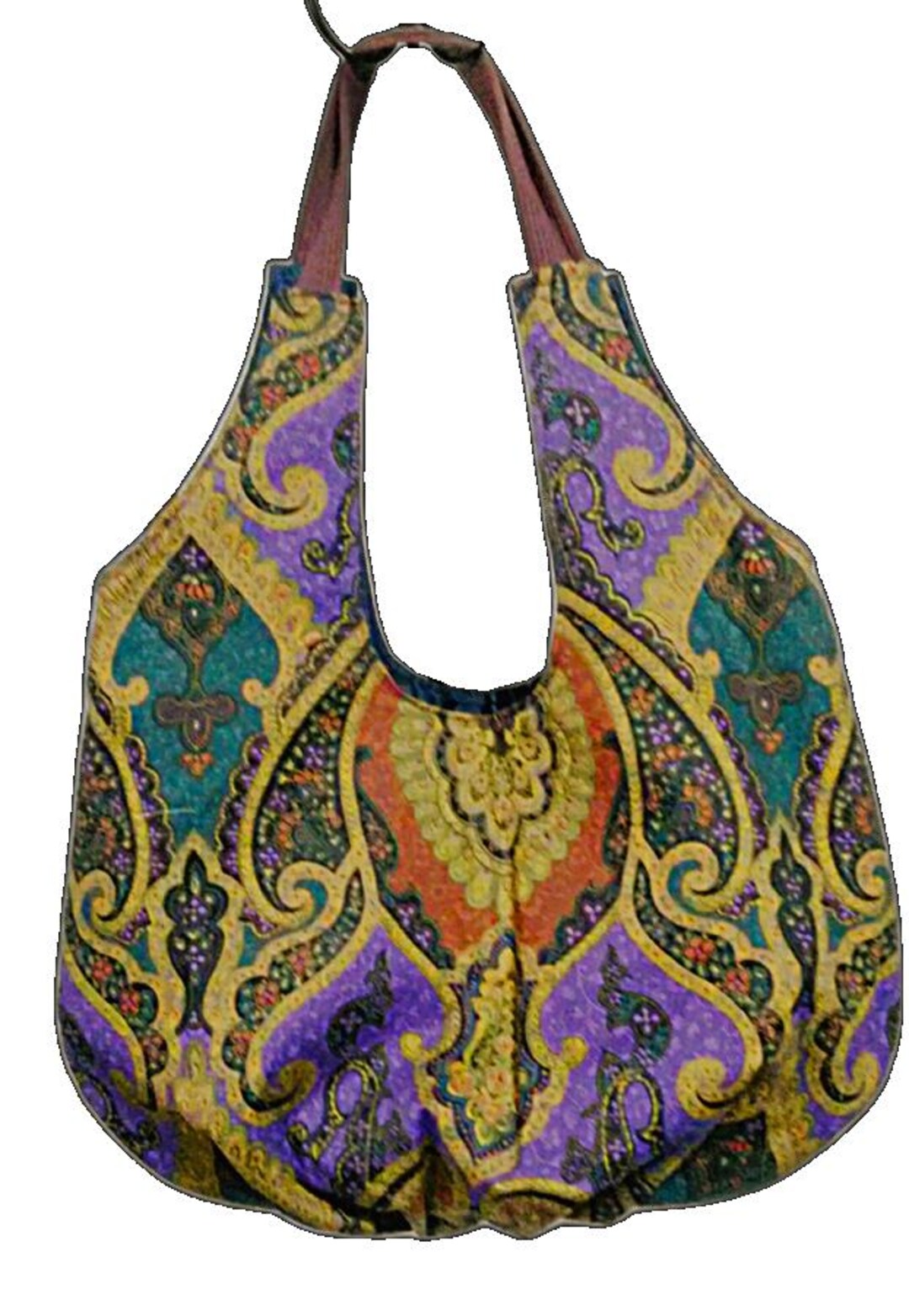Large Boho Hobo Bag, Size 14" X 21". Subdued Paisley Ethnic Design. Two ...