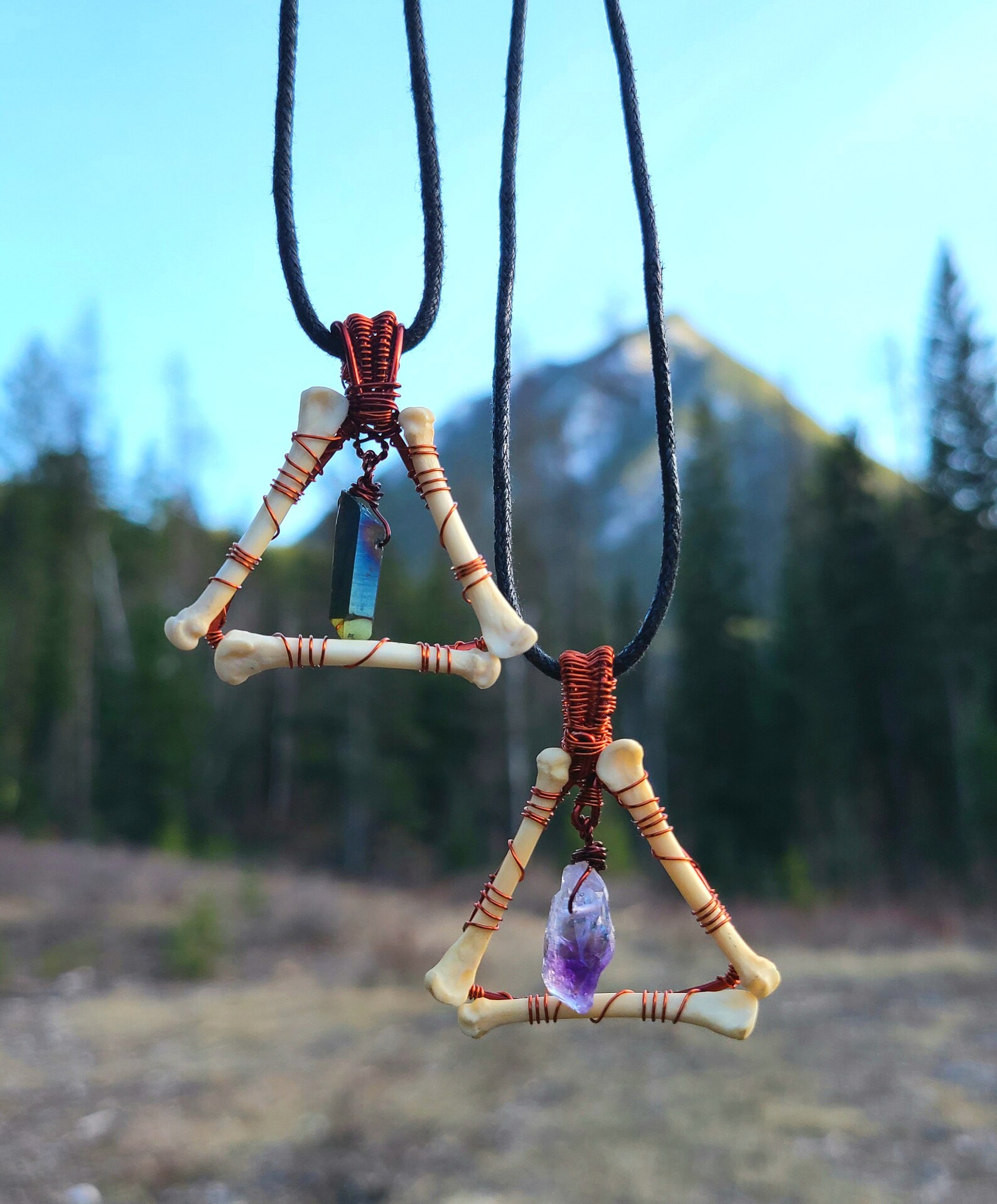 Unique Real Bone Amulet Titanium Aura Quartz and Ethically | Etsy