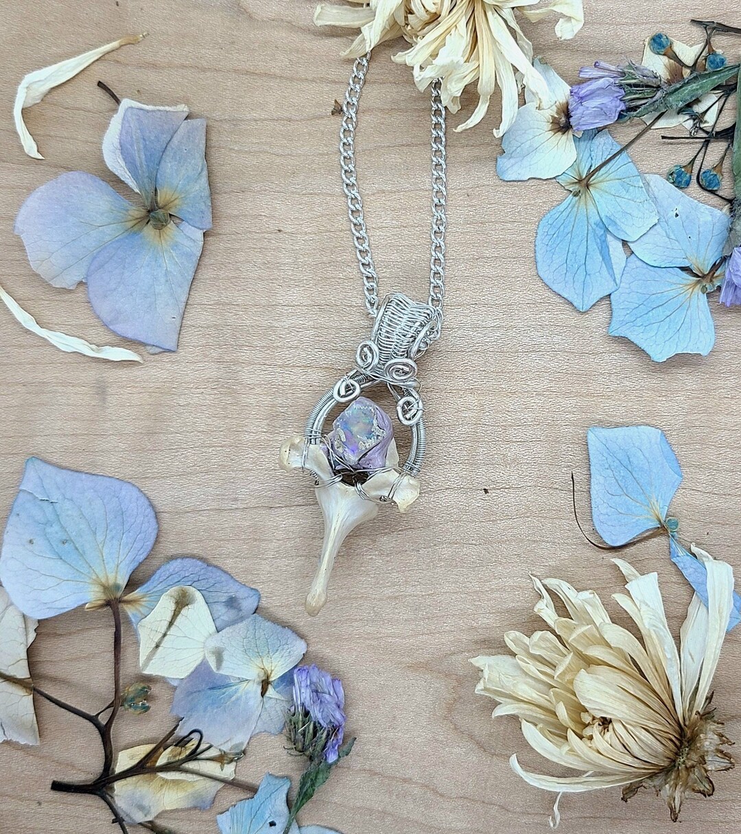 Unique Opal and Animal Bone Pendant Ethically Sourced Real Raccoon ...