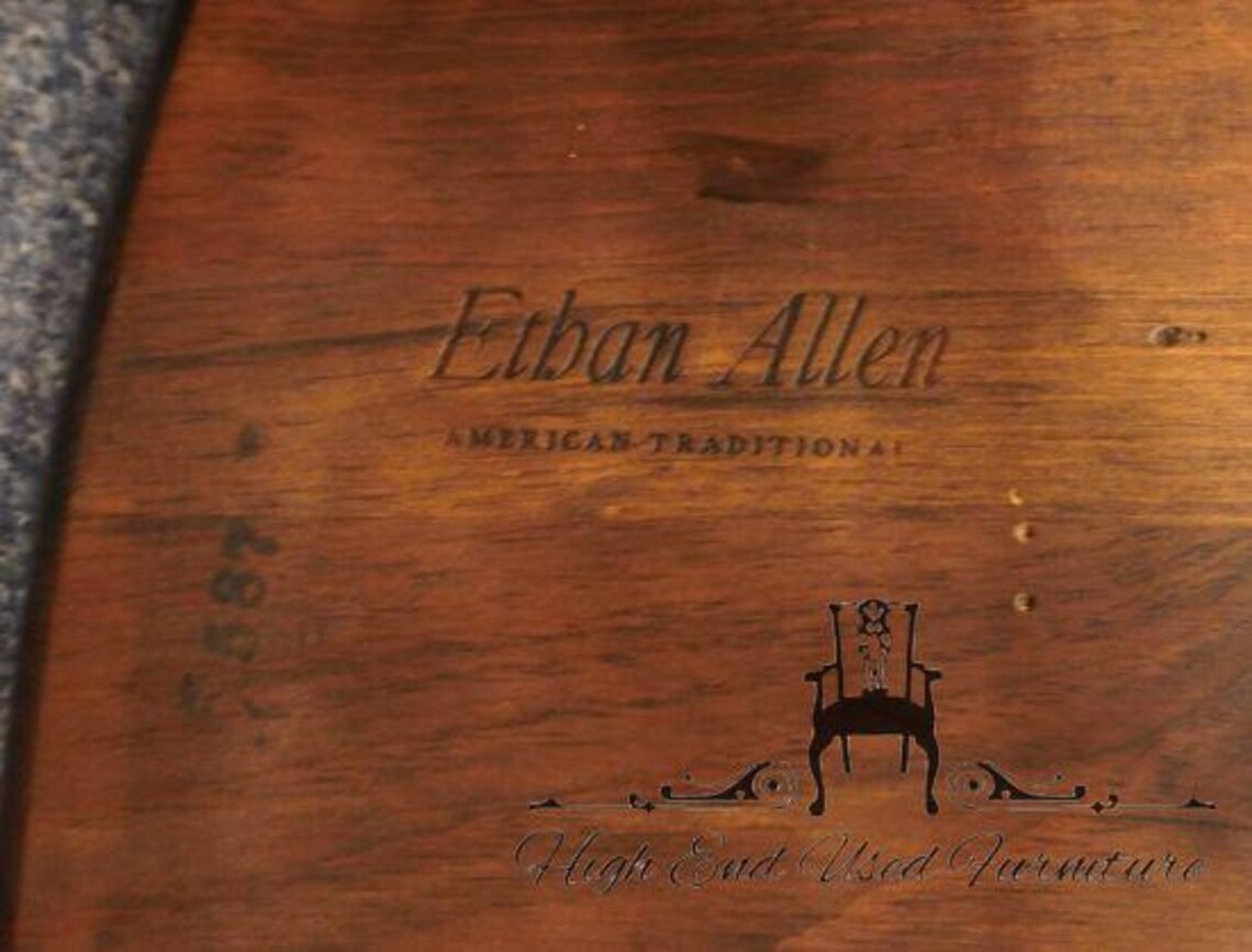 ETHAN ALLEN Antiqued Pine Old Tavern Duxbury Fiddleback Dining Side ...