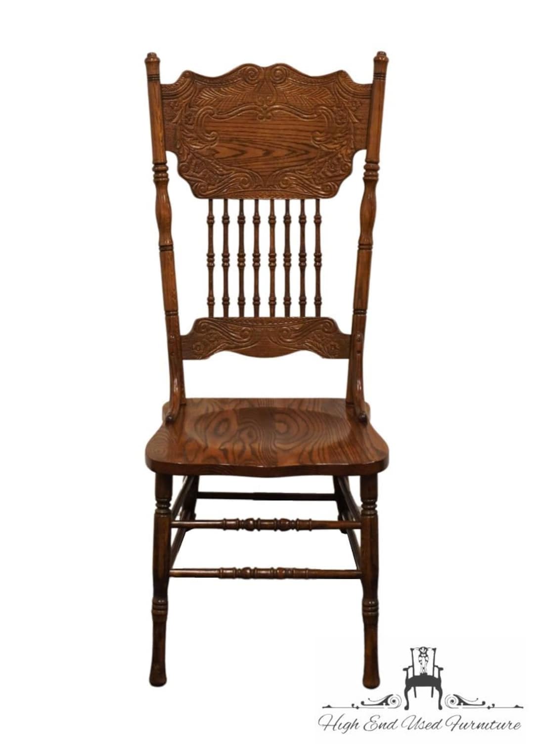 HIGH END VINTAGE Solid Oak Pressed Back Rustic Country Style Dining ...