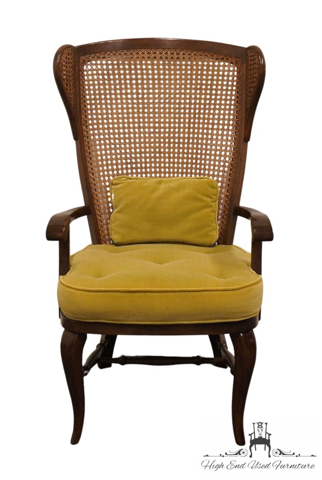 HIGH END VINTAGE Solid Walnut Cane Wing Back Accent Arm Chair - Made in ...