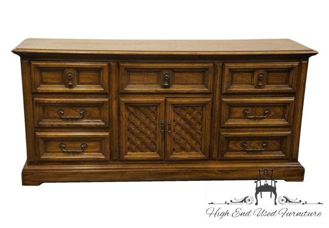 DIXIE FURNITURE Solid Pecan Spanish Mediterranean Style 68" Triple Door ...