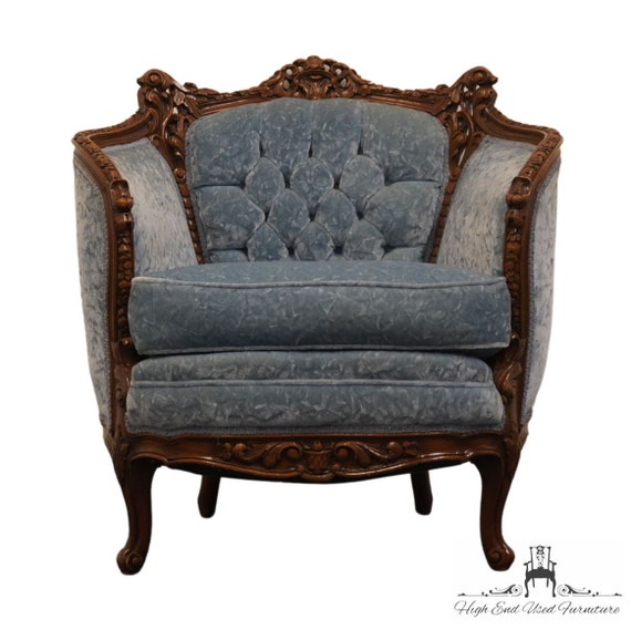 VINTAGE ANTIQUE Rococo Traditional Victorian Style Powder Blue Crushed Velvet Accent Parlor Arm Chair Etsy