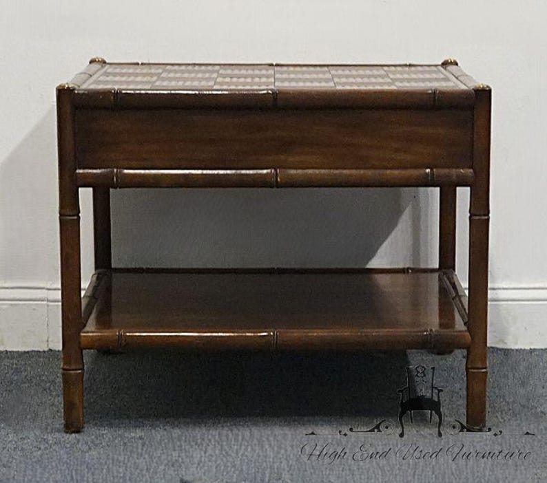 HENREDON Solid Walnut Asian Contemporary Faux Bamboo 27" Square Accent ...