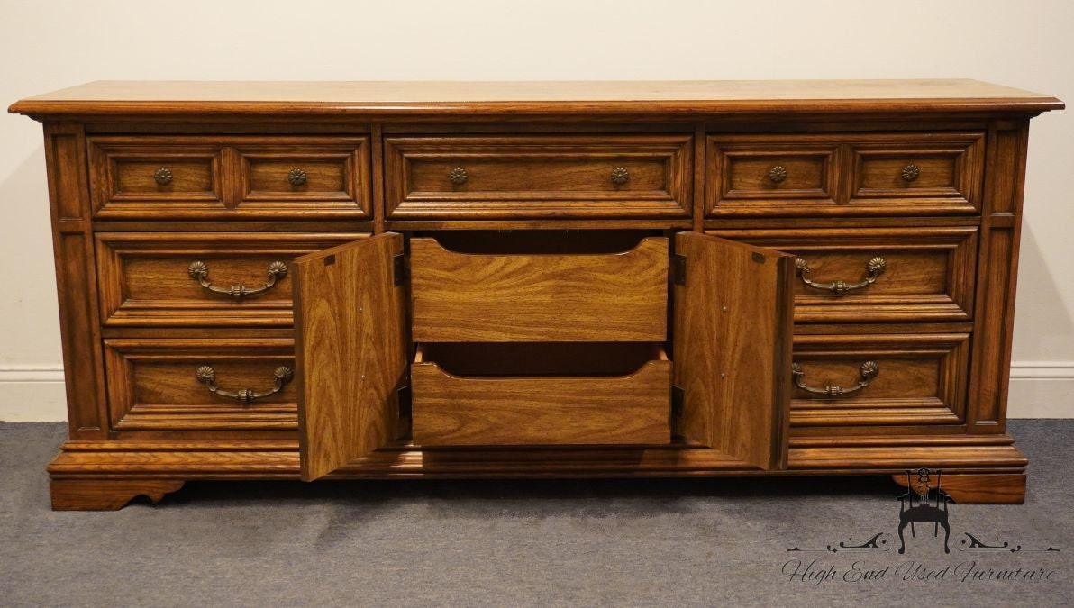 STANLEY FURNITURE Fruitwood Italian Neoclassical Tuscan Style 76 Triple Door Dresser 46 13 07 Etsy