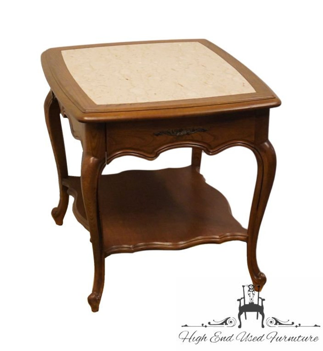 VINTAGE HIGH END Solid Oak Country French Style 22" Accent End Table W ...