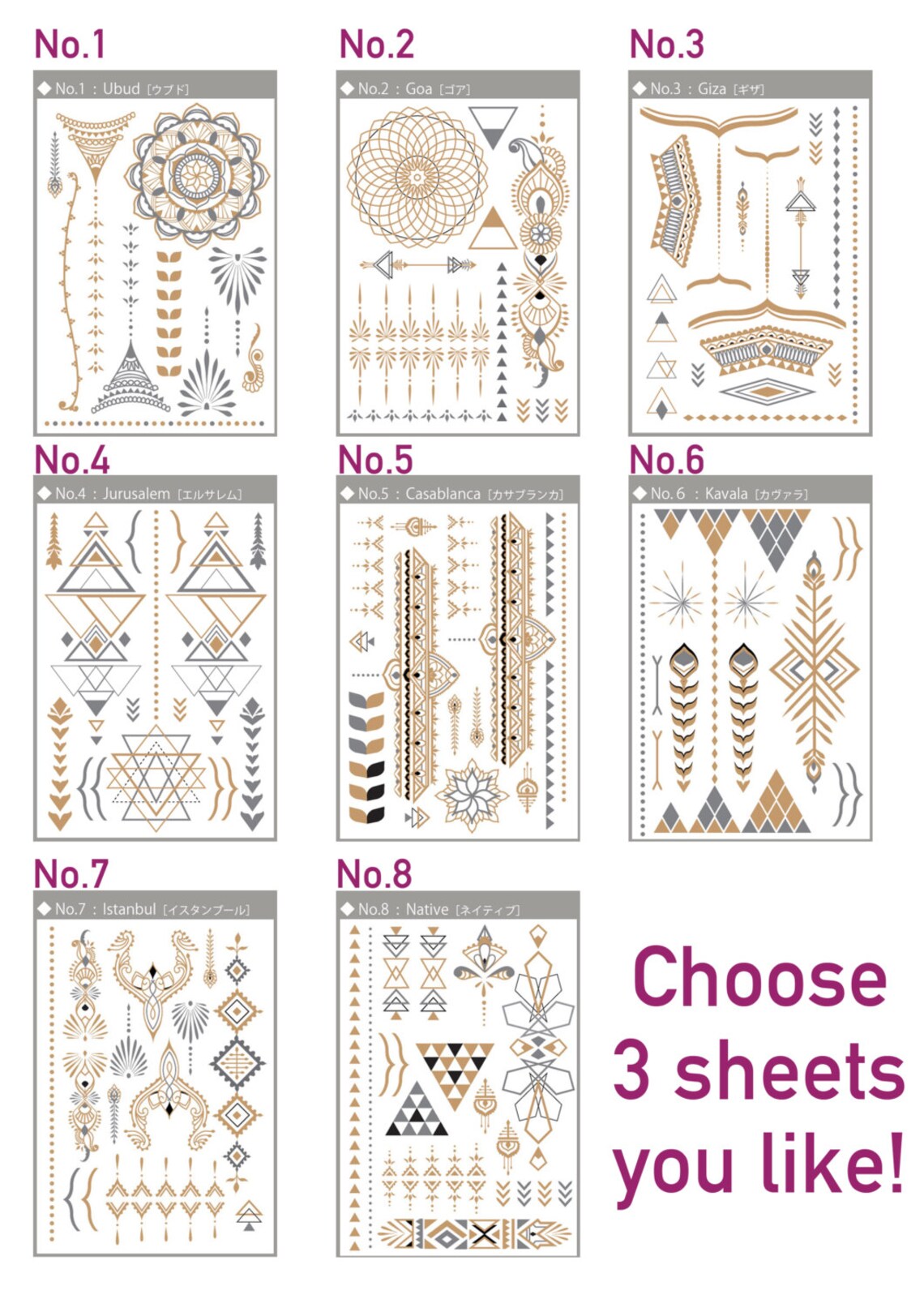 Metallic Tattoo Sticker 3 Sheets Deal With Free Shipping - Etsy