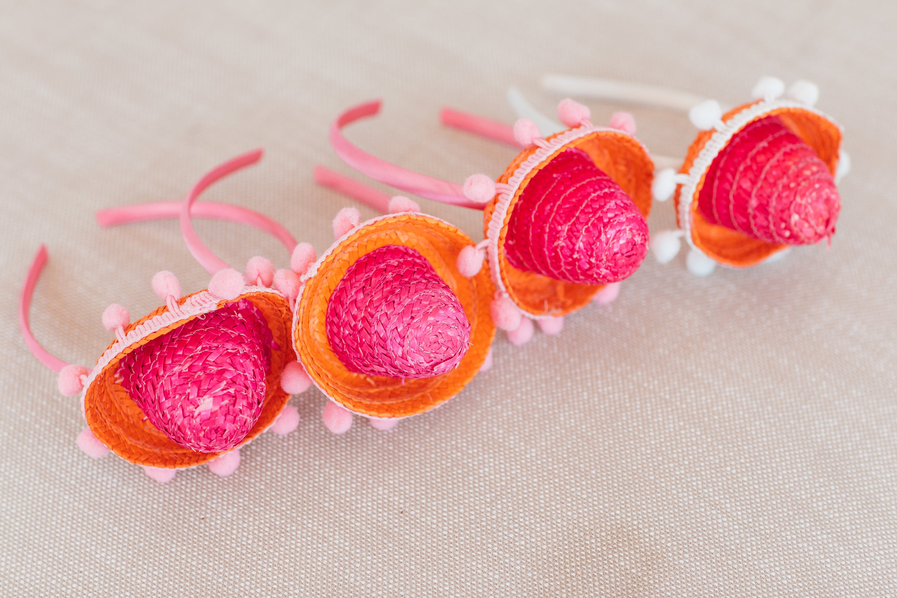 Mini Sombrero Headband (set of 3) With Pom-poms - Bachelorette Mini ...