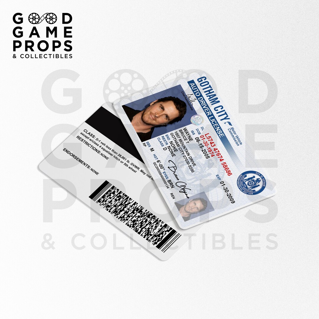 TDK Bruce Wayne christian Bale Driver's License Prop Replica 2-sided ...