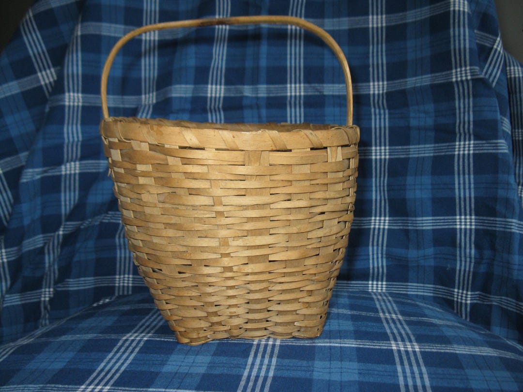 Antique Woven Oak Splint Bentwood Country Primitive Gathering Basket ...