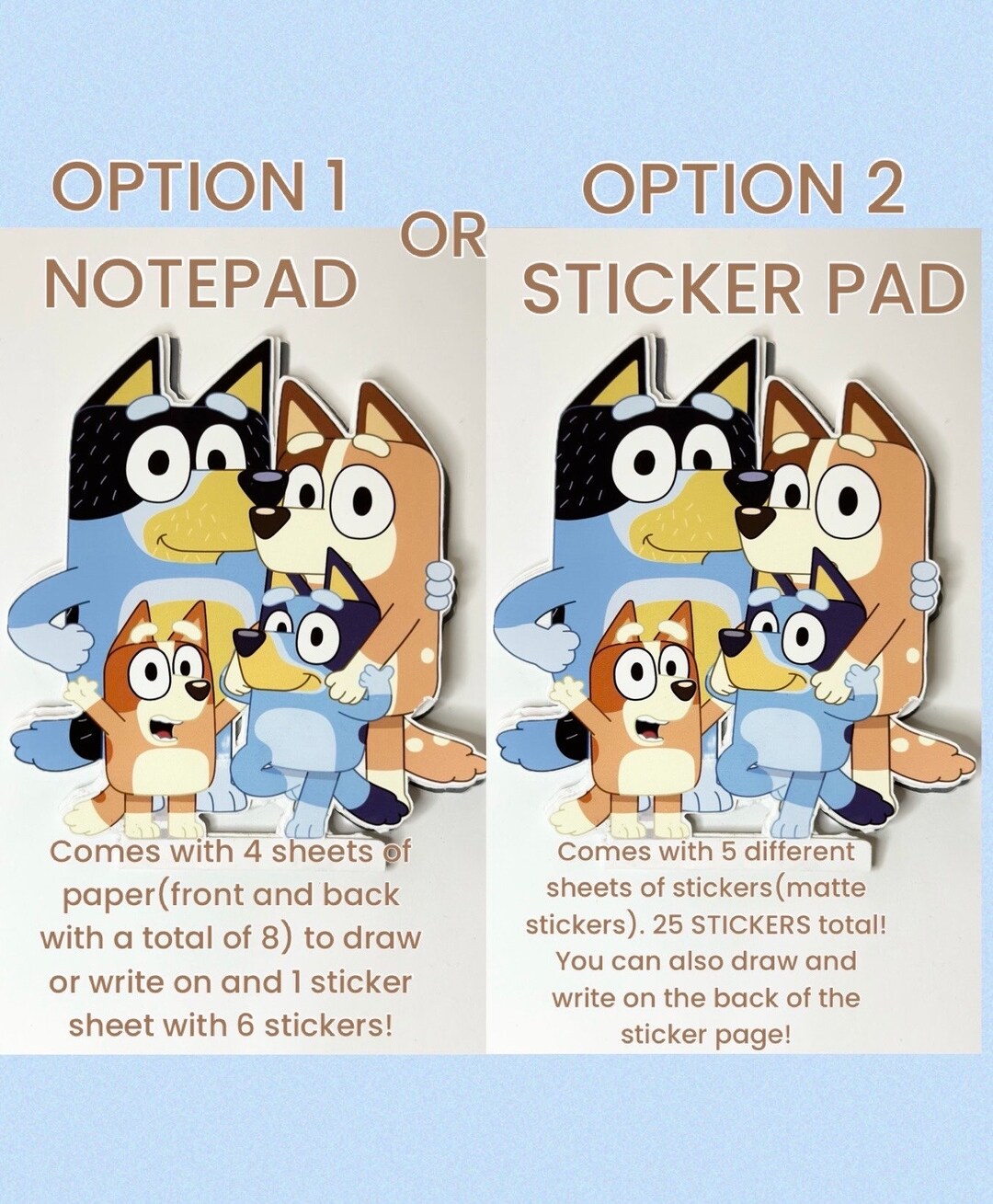 Bluey Sticker Pad/ Party Favors/blue Dog Notepad/thank You Notes/ Bluey ...