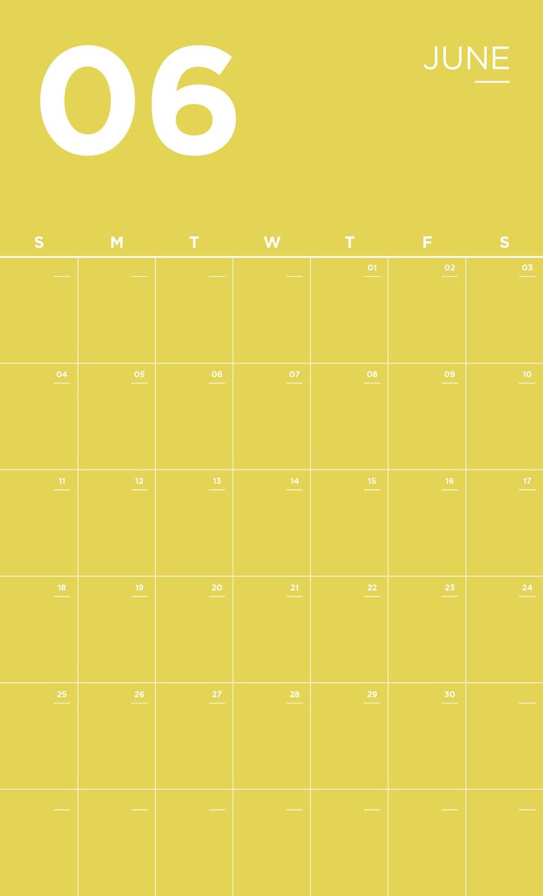 Bright Minimal Wall Calendar | Printable | Dates or Blank | Minimal ...