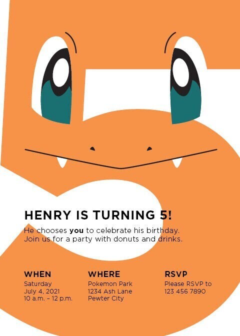 Pokémon Party Invite Charmander - Etsy