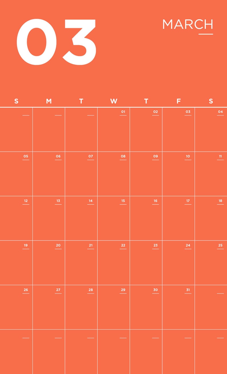 Bright Wall Calendar Printable 2024 or Blank Minimal Home Office ...