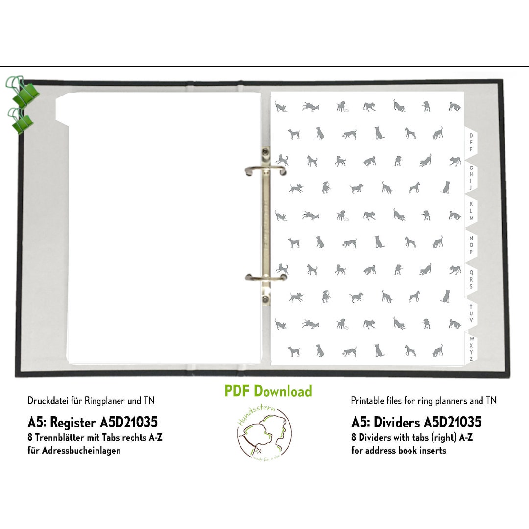 A5 Ring Planner A-Z Register Divider. 8 Dividers With Tabs on the Right ...