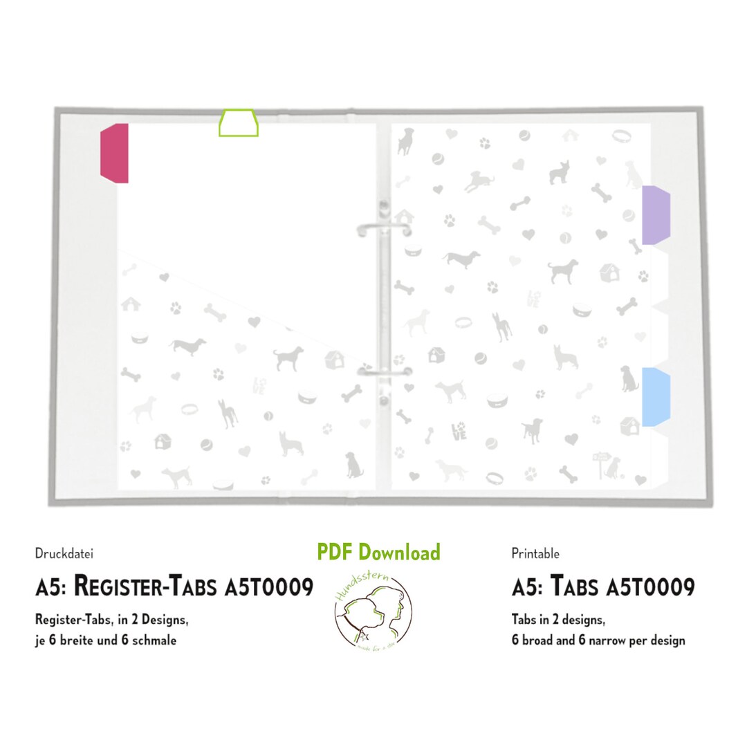 A5 Tabs für Register, Divider, Dashboards bunt A5T0009. In 2 Designs ...