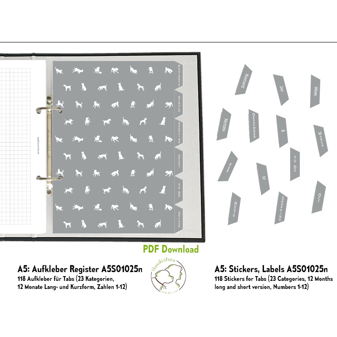 A5 Planner Label for Register Tabs A5s01025n. 118 Stickers for Dividers ...