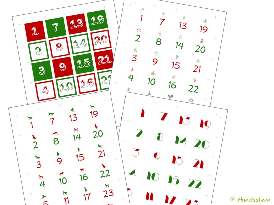 Sticker Christmas, Numbers 1-24 in 4 Designs. PDF - Etsy