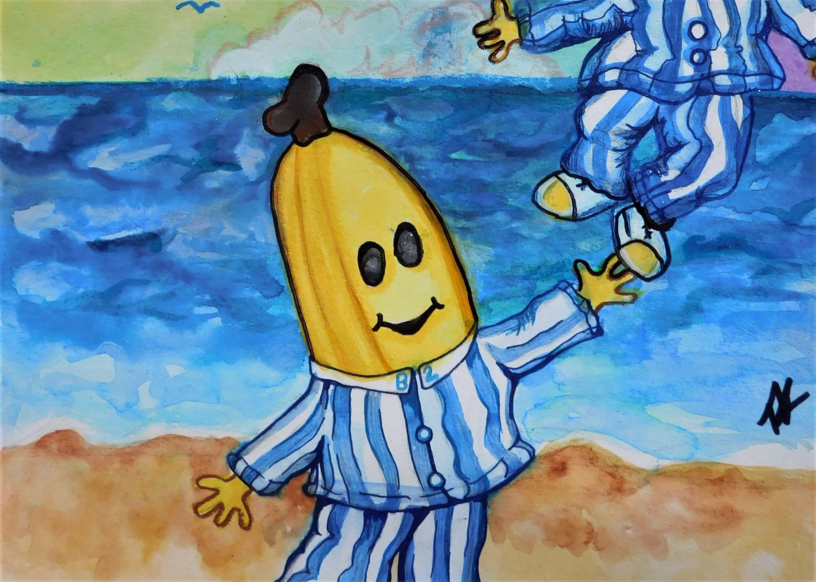 Bananas in Pajamas at the Beach With Diamonds in a Rainbow Sky - Etsy