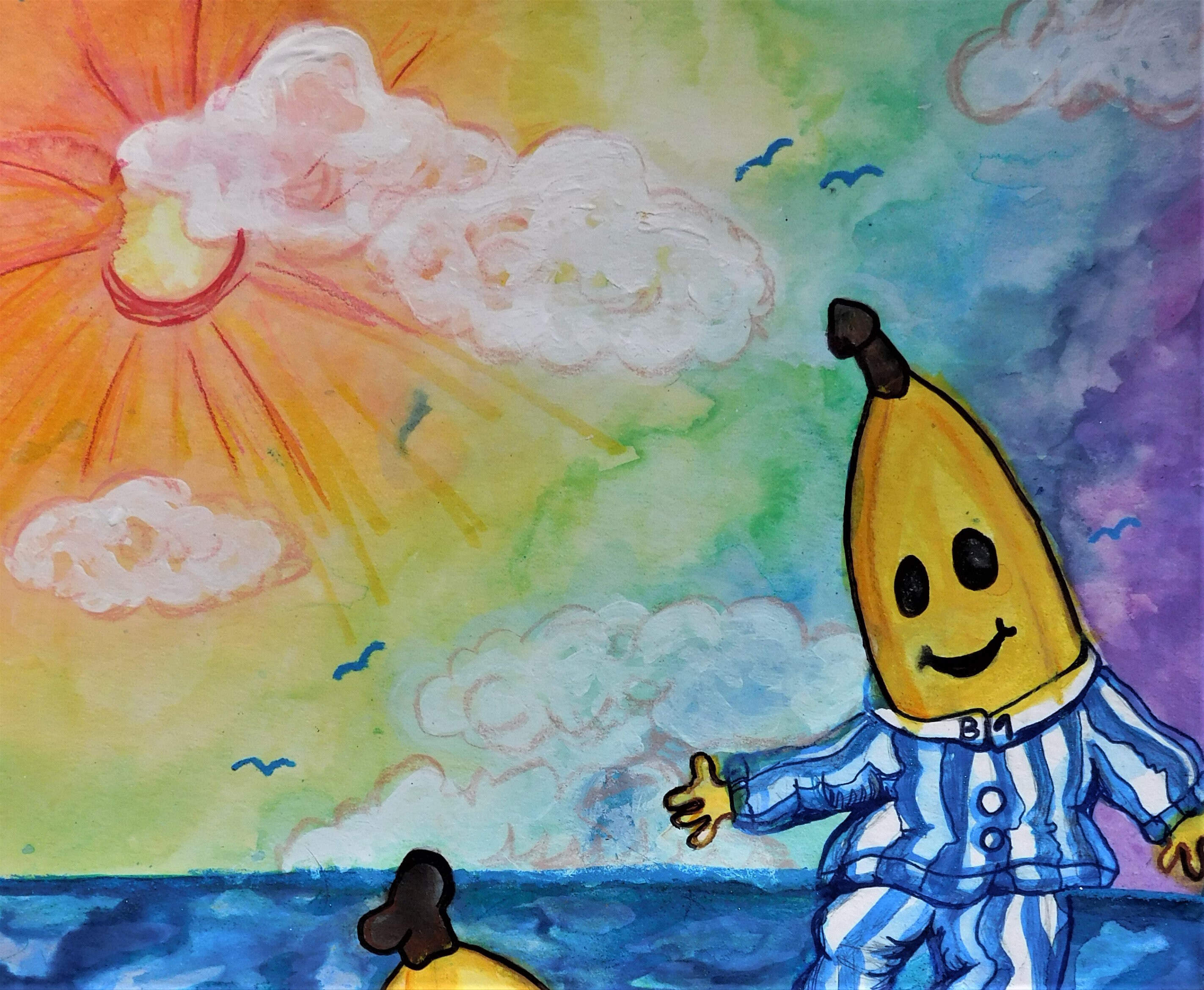 Bananas in Pajamas at the Beach With Diamonds in a Rainbow Sky - Etsy