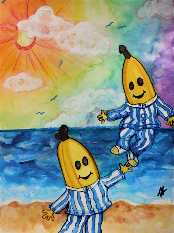 Bananas in Pajamas at the Beach With Diamonds in a Rainbow Sky | Etsy