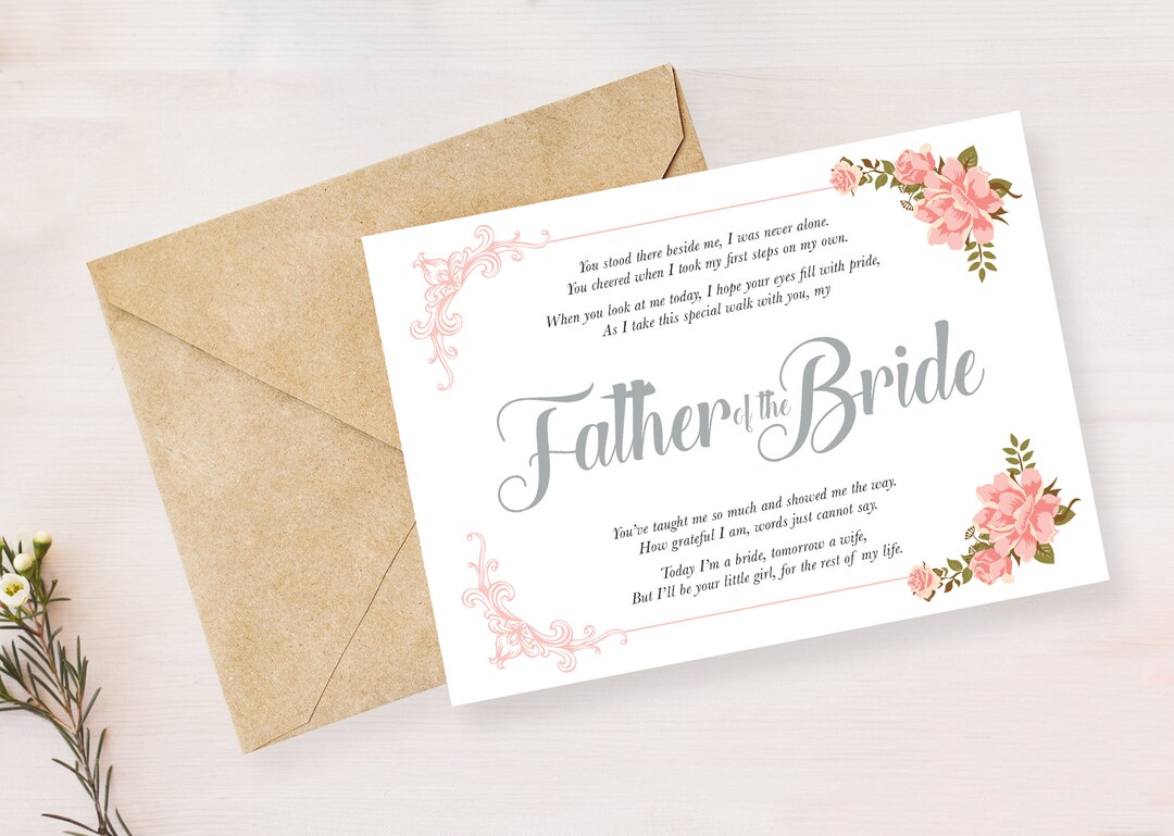 Father of the Bride Card, Wedding Party Card, Father of the Bride Poem ...