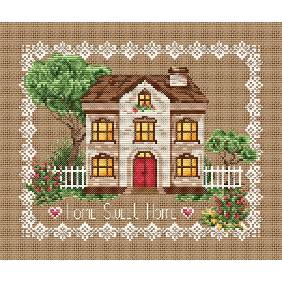 Sweet Home Cross Stitch Pattern PDF House Embroidery Cottage Flower ...