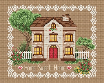 Home Sweet Home Cross Stitch Pattern PDF House Sampler Primitive Spring ...