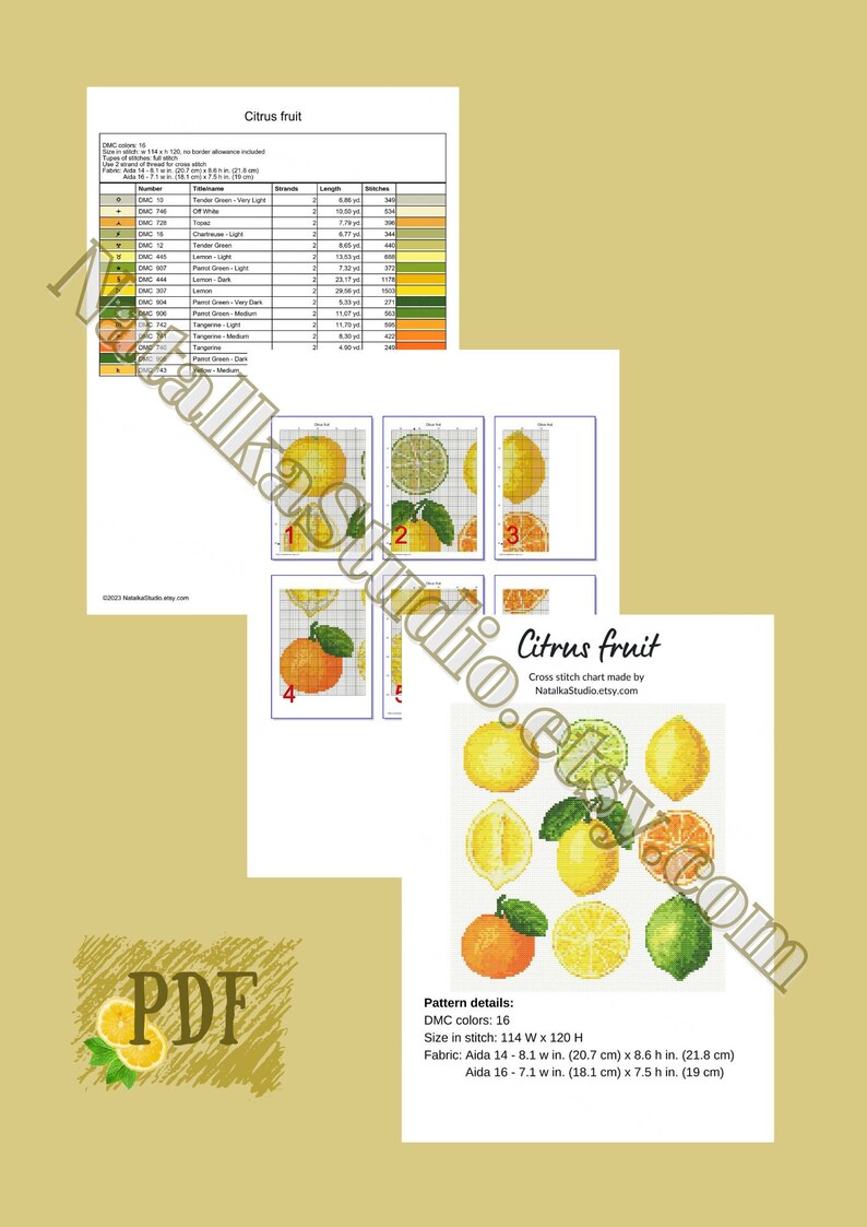 Citrus Fruit Cross Stitch Pattern PDF Lemon Cross Stitch - Etsy