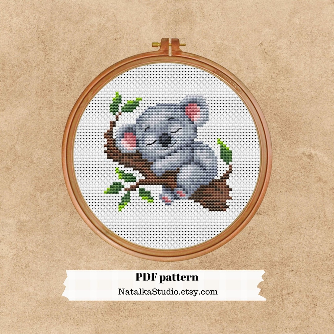 Koala Cross Stitch Pattern PDF Cute Sleeping Koala Primitive Small ...