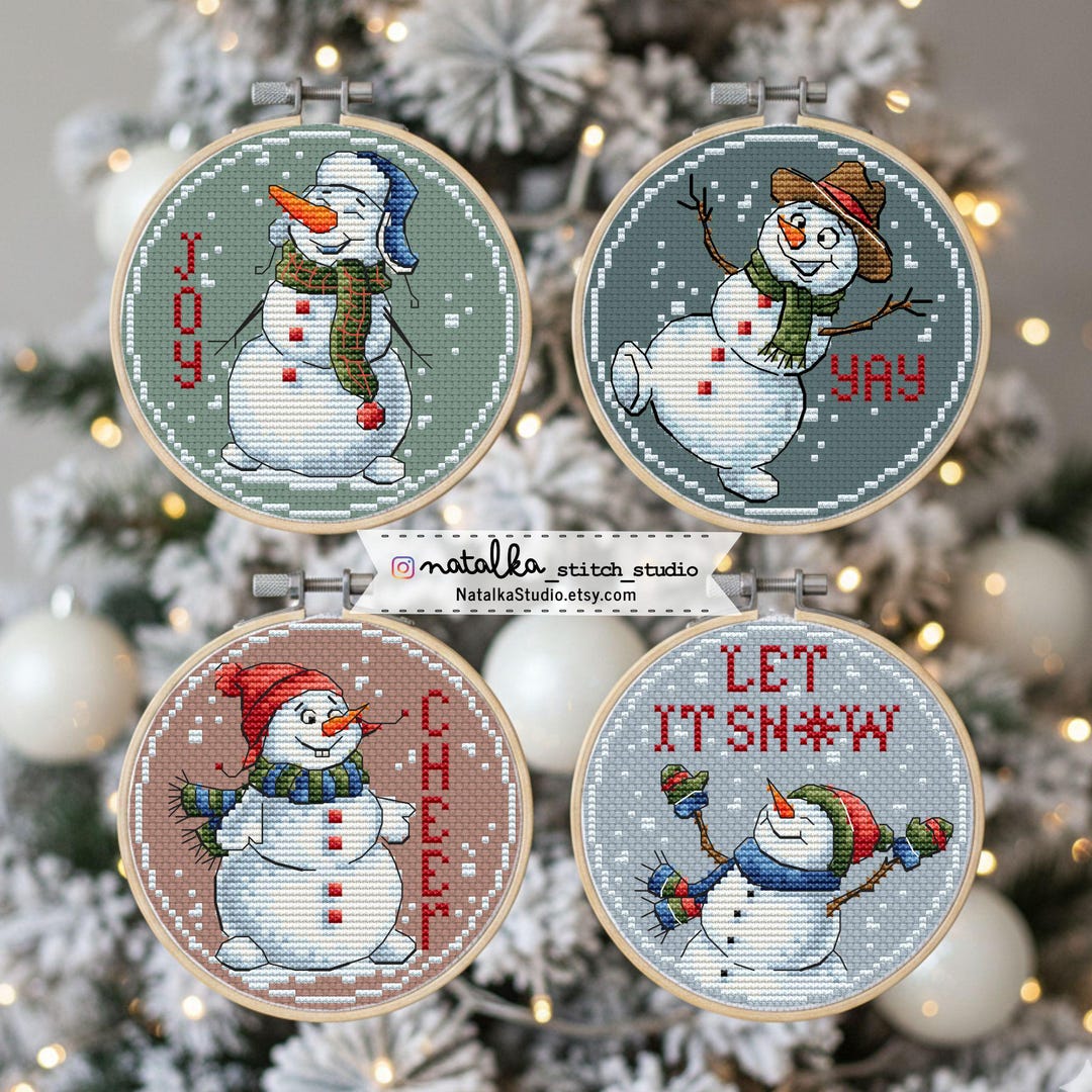 4 Snowman Cross Stitch Designs Bundle Winter Embroidery Pattern ...