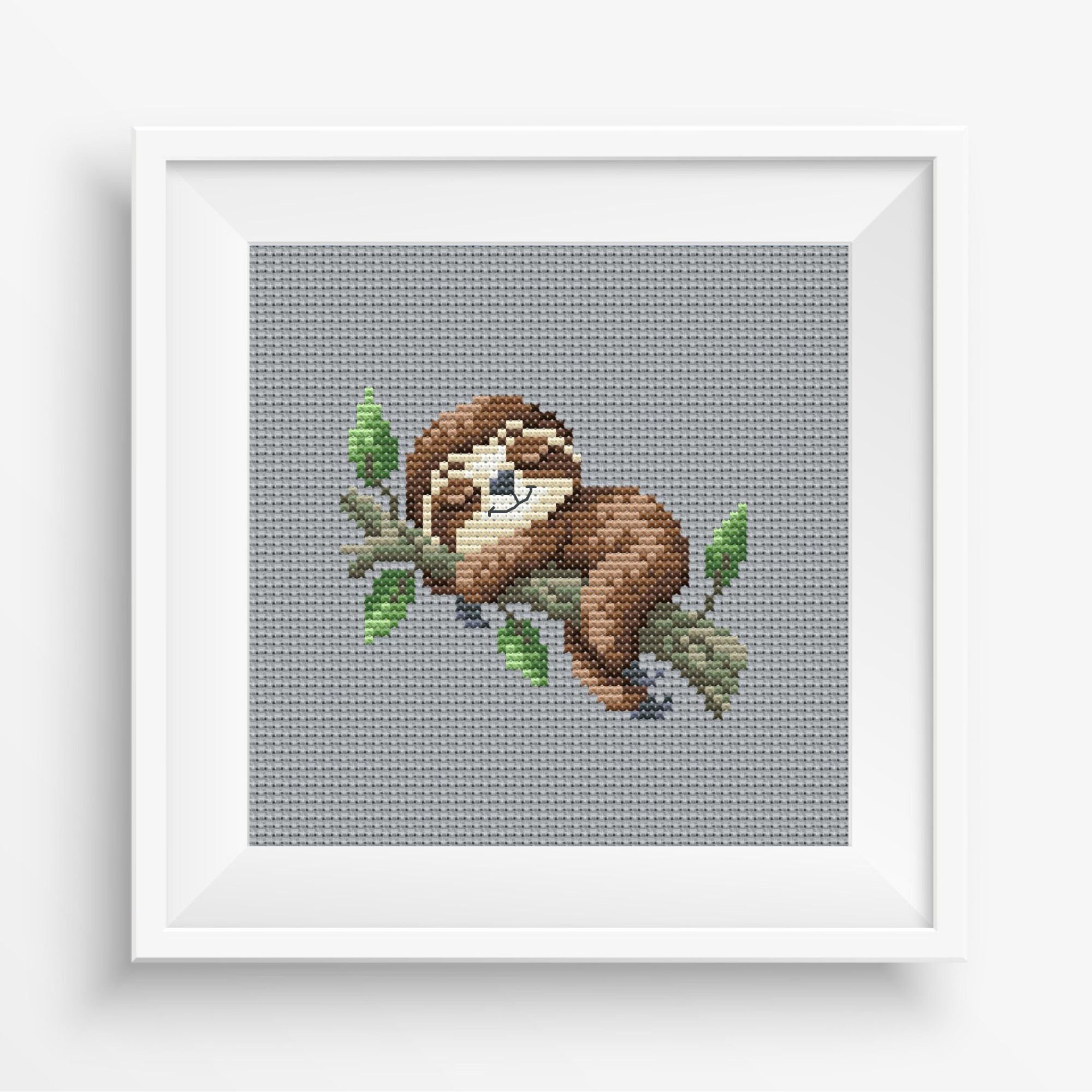 Sloth Cross Stitch Pattern PDF Cute Sleeping Sloth Primitive Small ...