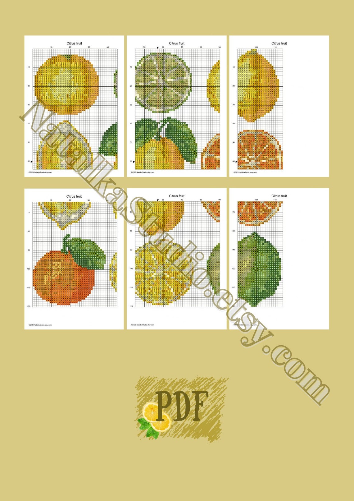 Citrus Fruit Cross Stitch Pattern PDF Lemon Cross Stitch - Etsy
