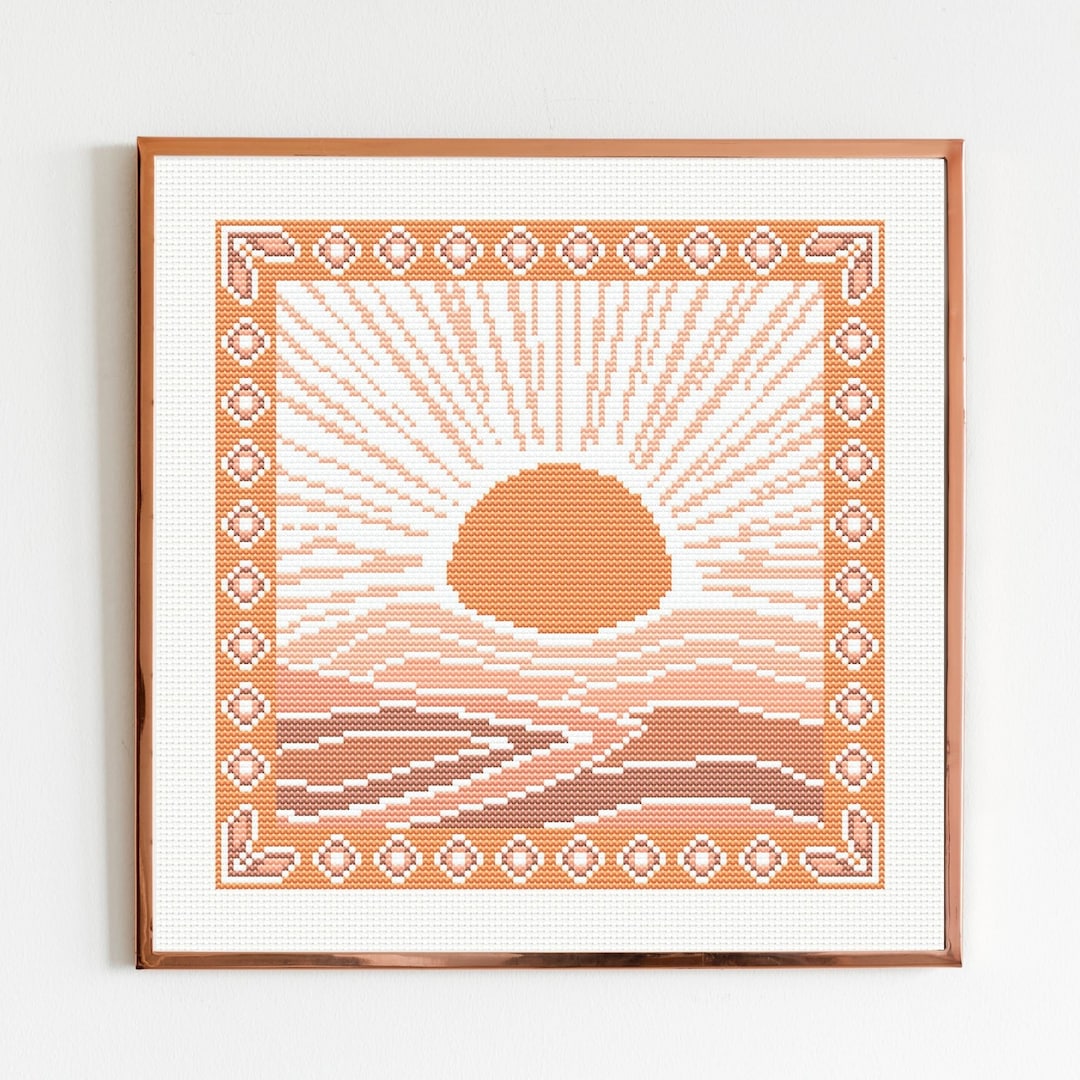 Moderm Sunset Cross Stitch Pattern PDF, Pastel Embroidery, Nature ...